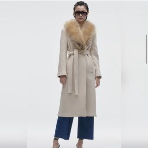 Zara | Jackets & Coats | Zara Fur Collar Wool Blend Belted Coat Ice ...